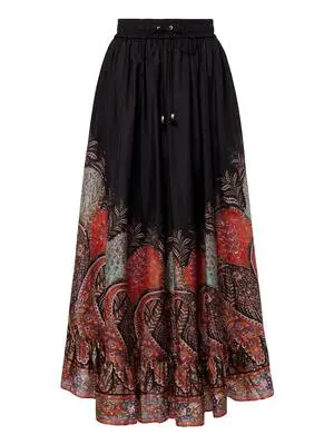 Zimmermann Rhiannon Ruffled Silk Maxi Skirt Multicoloured