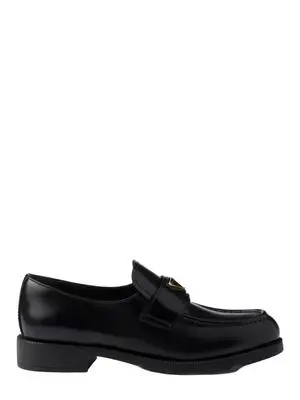 Prada Leather Loafers With Triangle Logo - Black
