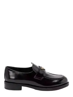 Prada Leather Loafers With Triangle Logo F0002 Black