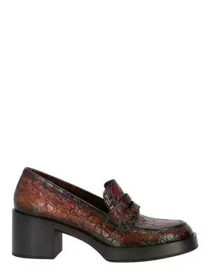LA ROSE Cristin Crocodile-embossed Loafers - Brown