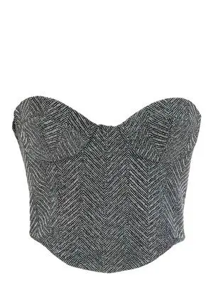 Ermanno Scervino Rhinestone Herringbone Bustier Top - Grey