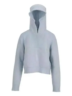 Palm Angels Knitted Hoodie With Pouch Pocket - Blue