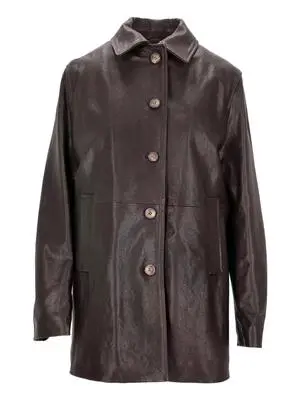 LA ROSE Button-up Leather Coat - Brown