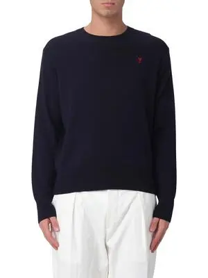AMI Paris AMI Paris Wool Crew Neck Jumper With Embroidered Logo Blue