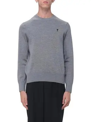 AMI Paris Crewneck Wool Jumper With De Coeur Logo Embroidery Grey