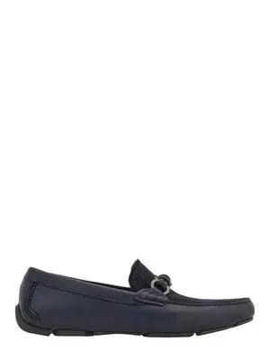 FERRAGAMO Gancini Buckle Leather Loafers - Blue