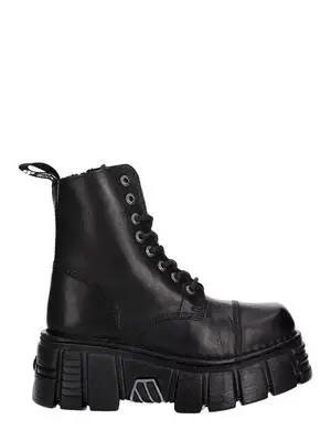NEW ROCK Lace-up Chunky-sole Boots - Black