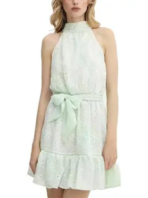 Guess Eyelet-embroidered Halterneck Mini Dress - Green