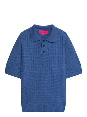 THE ELDER STATESMAN Nora Lite Check Polo - Blue