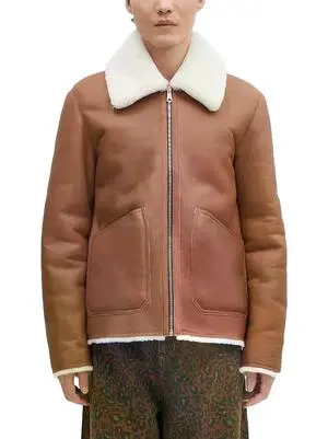 Paul Smith Shearling-collared Leather Jacket - Brown