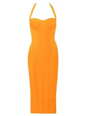 House Of Cb Halter-neck Bandage Midi Dress - Orange Sherbet