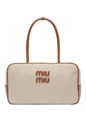 Miu Miu Beau Leather-trimmed Canvas Tote - Beige