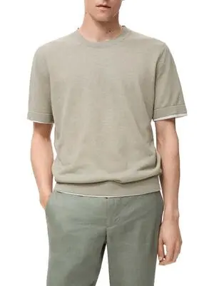 Mango Contrast Trim Cotton Blend T-shirt - Khaki