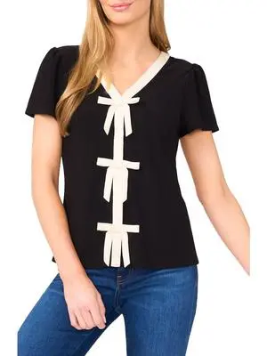 CECE DUPRAZ Bow Front Knit Top - Rich Black