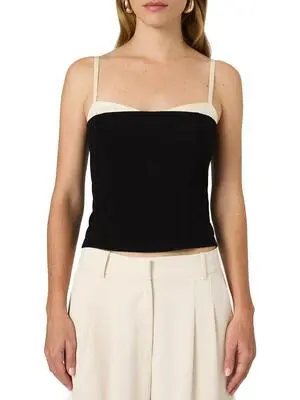 French Connection Azra Strappy Corset Crop Top - Blackout/classic Cream