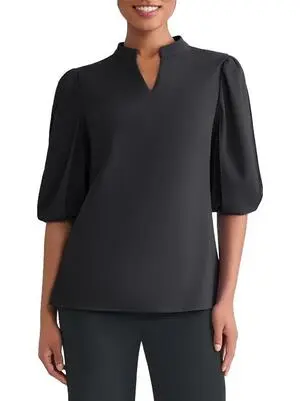 Ming Wang Deco Puff Sleeve Top - Black