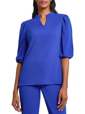 Ming Wang Deco Puff Sleeve Top - Sapphire Sea