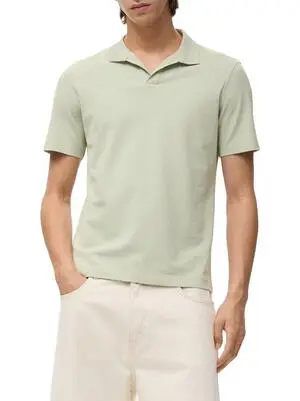 Mango Solid Johnny Collar Cotton Blend Piqué Polo Mint Green