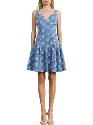 CIEBON Nova Embroidered Fit & Flare Dress - Blue