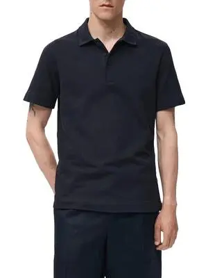 Mango Fine Rib-knit Polo - Navy