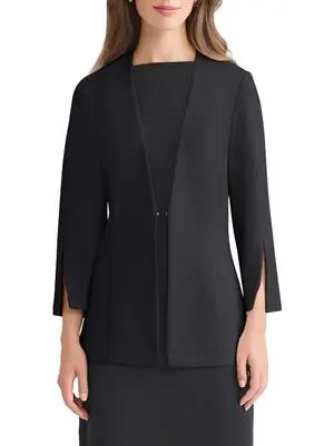 Ming Wang Tailored Slit Cuff Crepe Jacket - Black