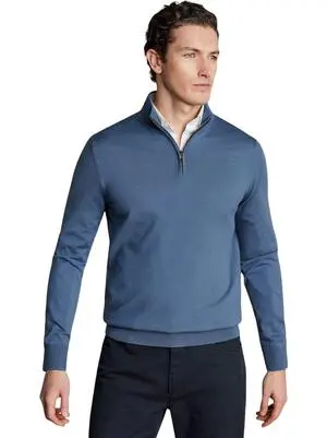 CHARLES TYRWHITT Pure Merino Zip Neck Sweater - Steel Blue