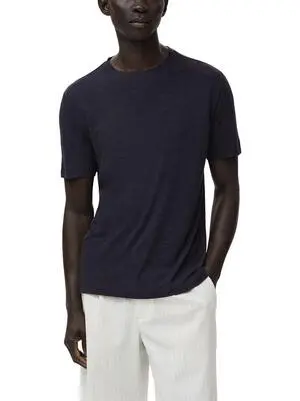 Mango Slim Fit Linen Blend T-shirt - Navy