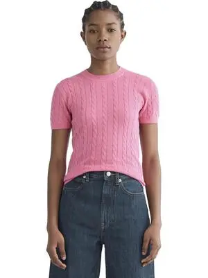 Everlane Cable Crew Neck Sweater - Deep Pink