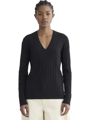Everlane Cable V-neck Cotton Cashmere Sweater - Black