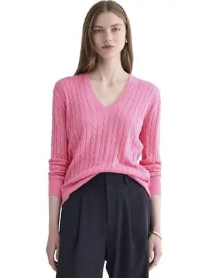 Everlane Cable V-neck Cotton Cashmere Sweater - Deep Pink