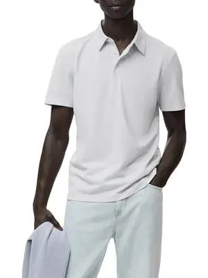 Mango Solid Cotton Blend Piqué Polo - Ivory White