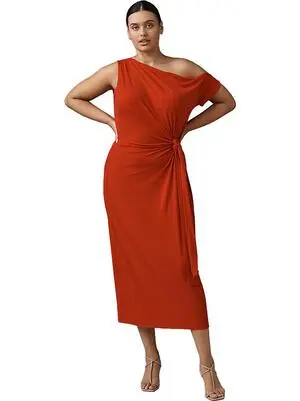 ELOQUII One-shoulder Twist-front Midi Dress - Red
