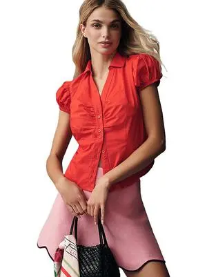 Maeve Puff-sleeve Blouse - Cherry Red