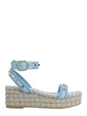 Valentino Garavani Rockstud Torchon Flatform Espadrille Sandal - Baltic Sea & Naturale