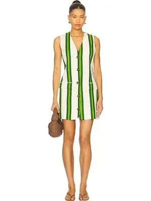 SIMONMILLER Carob Printed Linen Mini Dress - Cream & Green Stripe