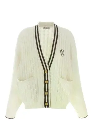 Brunello Cucinelli Cable-knit Cardigan With Logo Patch - White