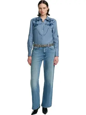Lela Rose Thread Loop Embroidered Shirt - Blue