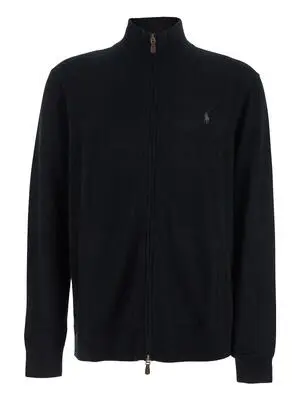 Ralph Lauren Wool Cardigan With Pony Embroidery - Black
