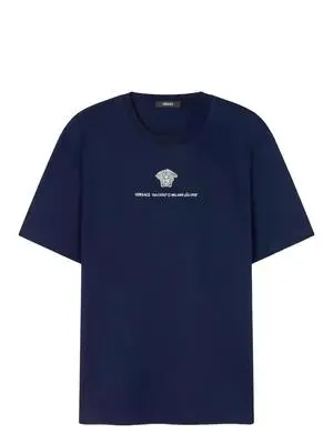 Versace Embroidered-medusa Head T-shirt - Blue