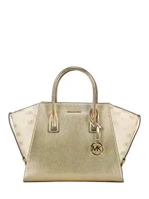 Michael Kors Metallic Leather Logo Tote Bag - Yellow