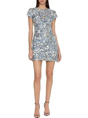 MILLY Rowen Floral Sequins Dress - Silver Multi