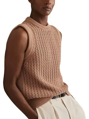REISS Bryant Crochet Sweater Vest - Soft Camel