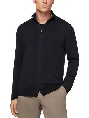 Boggi Milano Merino Wool Zip Front Sweatshirt - Navy Blue
