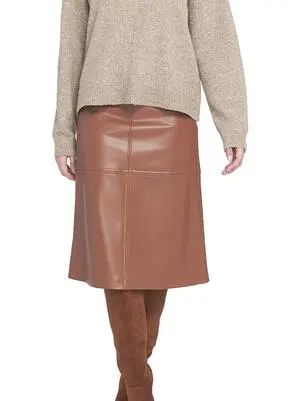 ELLE COLLECTION A-line Faux Leather Skirt - Light/pastel Brown