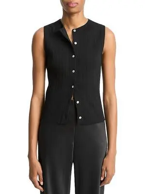 Vince Sleeveless Button-Up Shell Black