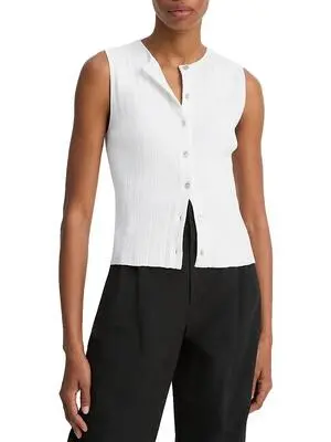 Vince Sleeveless Button-Up Shell Off White