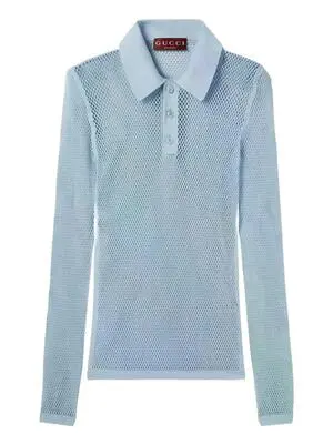 Gucci Long-sleeve Mesh Polo Shirt - Blue