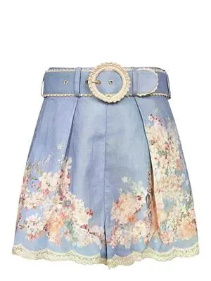 Zimmermann Floral-print Belted Shorts - Blue