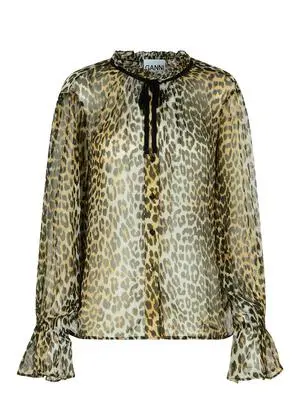 GANNI Leopard Print Viscose Shirt - Multicolor
