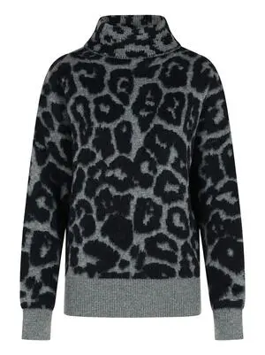 Stella McCartney Alpaca Blend Leopard Print Turtleneck Sweater - Grey